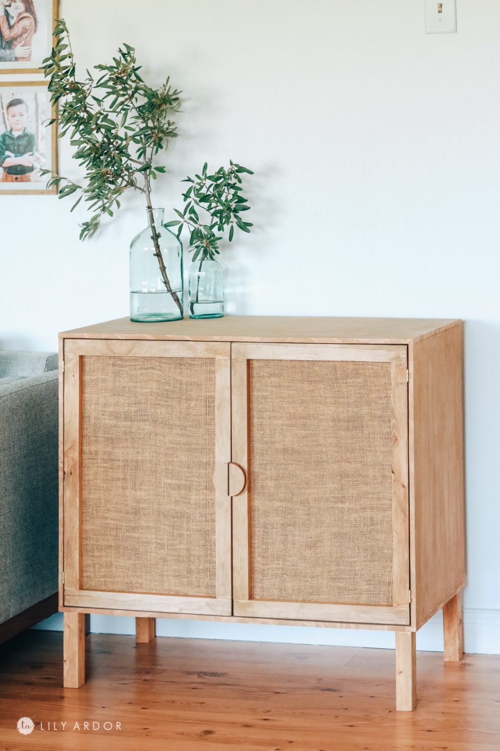 DIY Rattan Cabinet Hack With Burlap - Lily Ardor