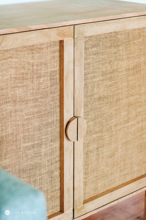 DIY Rattan Cabinet Hack With Burlap - Lily Ardor