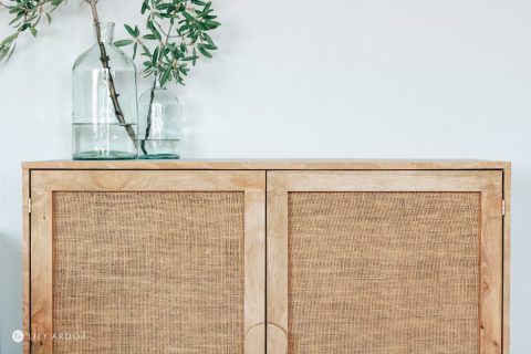 DIY Rattan Cabinet Hack With Burlap - Lily Ardor