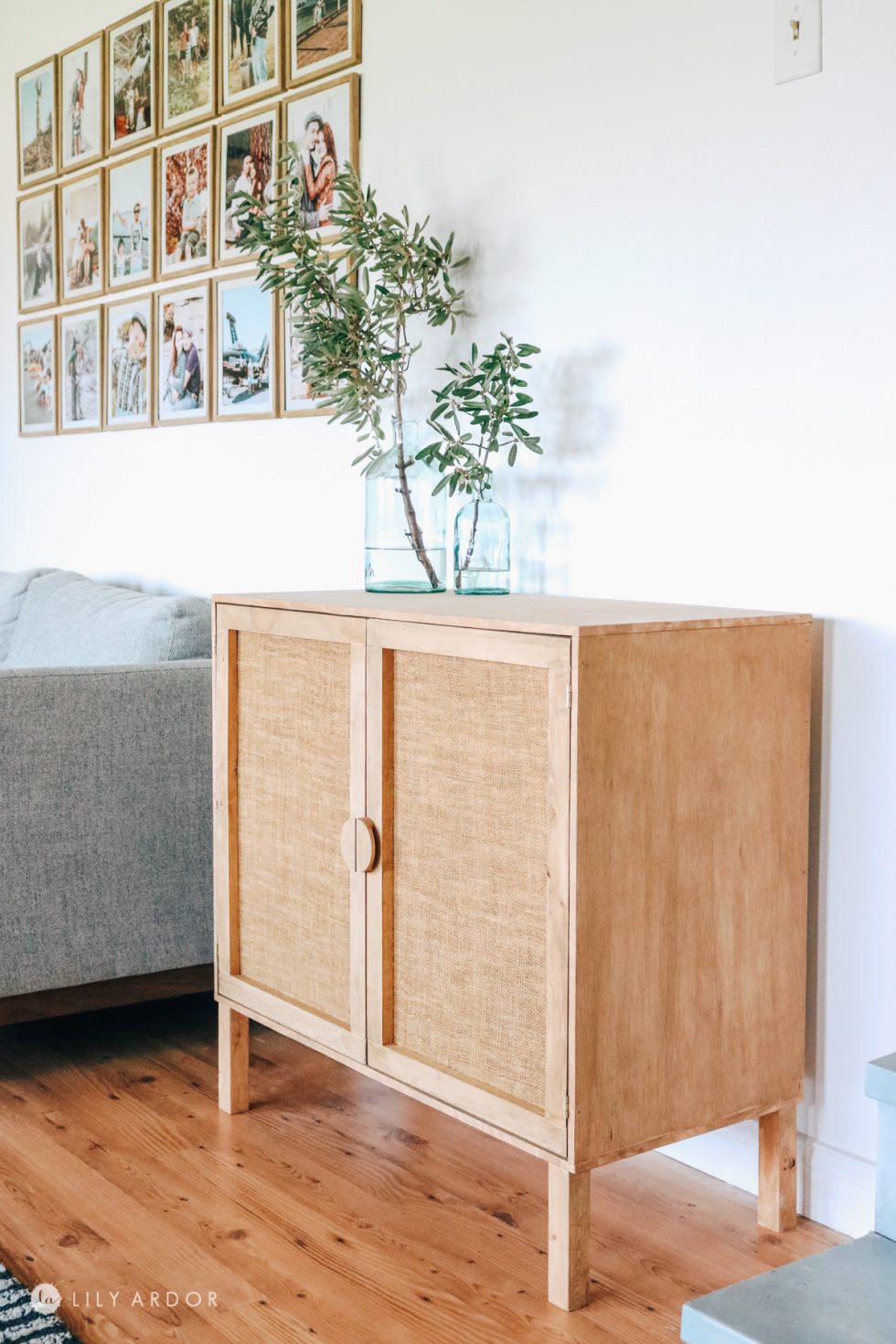 DIY Rattan Cabinet Hack With Burlap - Lily Ardor