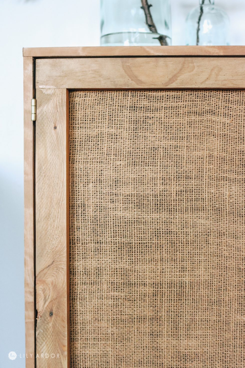 DIY Rattan Cabinet Hack With Burlap - Lily Ardor